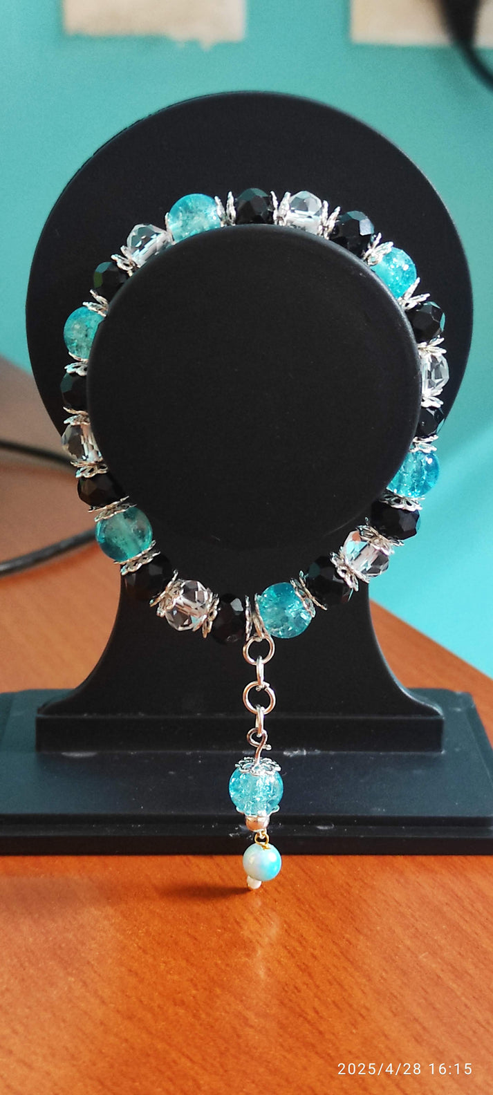 Ocean blue crystal beads with dangler handmade designer bracelet ...